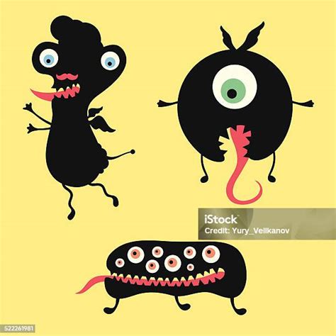 행복함 Monsters 벡터 일러스트레이션 Set 12 감정에 대한 스톡 벡터 아트 및 기타 이미지 감정 검은색 고풍스런