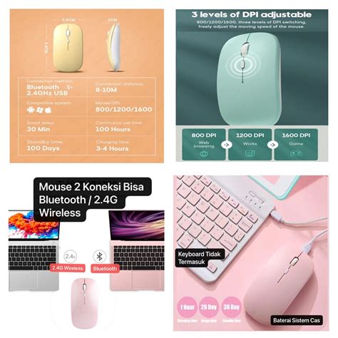 Jual Mouse Wireless Bluetooth Silent Click Warna Hitam Pink Kuning Tosca IPad Tab Samsung Laptop