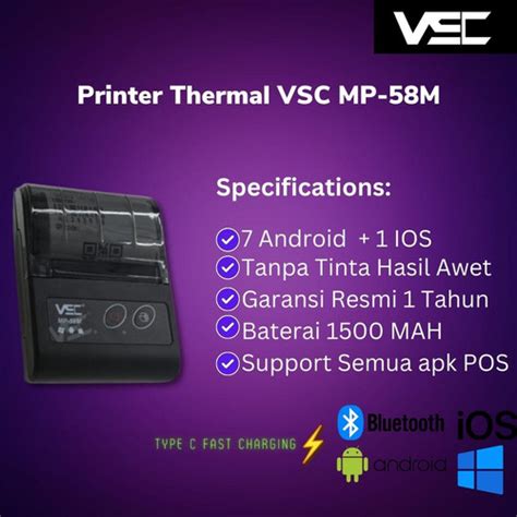 Promo PRINTER KASIR THERMAL BLUETOOTH 58MM VSC MP 58M RPP02N CETAK