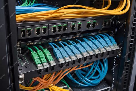 Premium Photo Network Switch And Ethernet Cables In Rack Cabinet