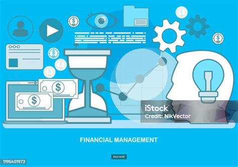 재무 관리 분석 및 시장 조사 조직 회사 자원 제어 위험 프로젝트 목표 달성 웹 배너에 대한 현대적인 라인 스타일 그림 개념에 대한 스톡 벡터 아트 및 기타 이미지 Istock