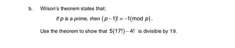 solved b wilson s theorem states that if p is a prime