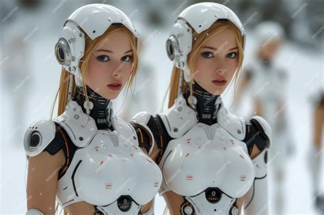 Premium Photo Female Cyborg Robot Girl In Exoskeleton Glossy Shiny