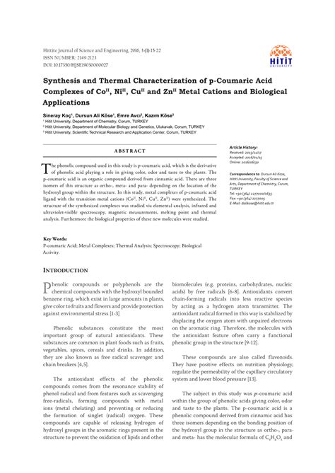 Pdf Synthesis And Thermal Characterization Of P Coumaric Acid