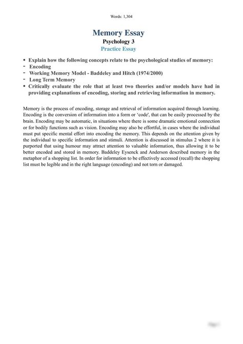 Psychology Memory Essay Encoding Wmm Ltm Encoding Storage