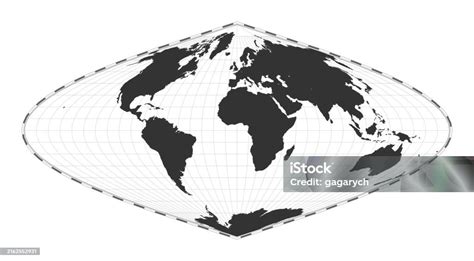 Vector World Map Sinusoidal Projection Plain World Geographical Map With Latitude And Longitude
