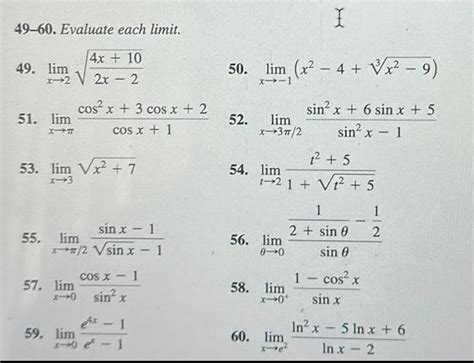 [answered] 49 60 evaluate each limit 4x 10 49 lim x2 v 2x 51 lim x t