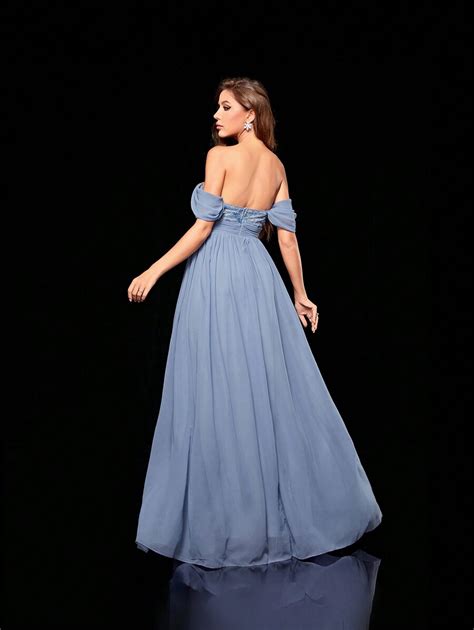 Fish Scale Sequin Splicing Pleated Chiffon Dress With Off Shoulder Neckline SHEIN ASIA