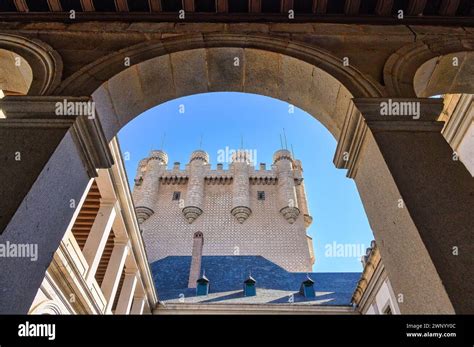 Tower Framed In Arch And Columns Architectural Feature In The Segovia