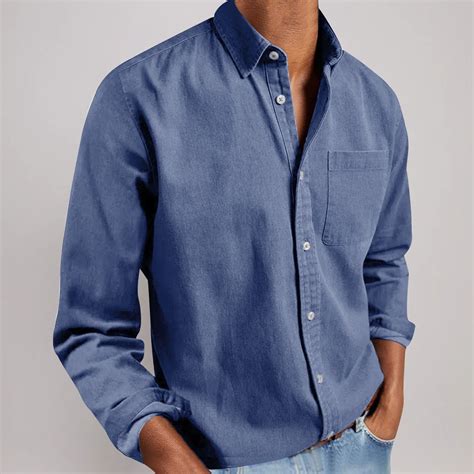 Fznquz Big And Tall Button Up Shirt Men Long Sleeve Blue Plain Shirts