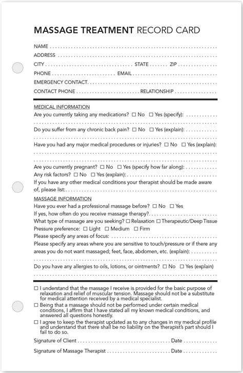 Client Record Cards Massage Treatment The Salon Print Shop