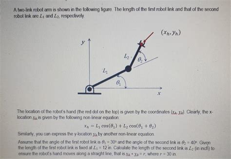 Solved A Two Link Robot Arm Is Shown In The Following