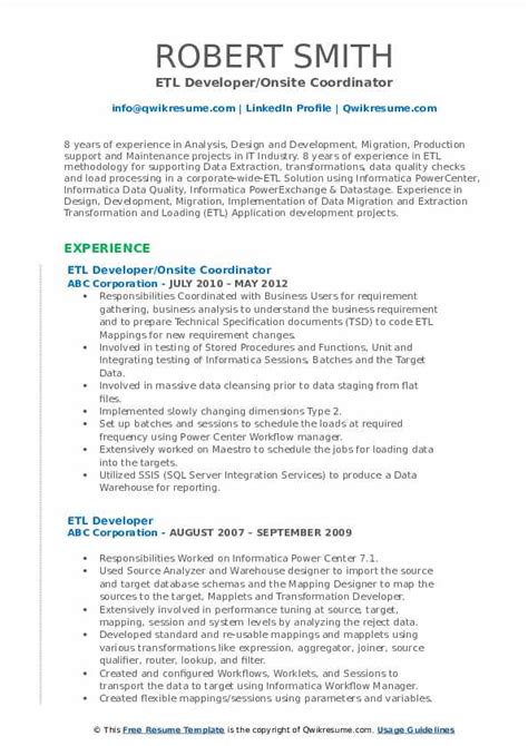 10 ETL Developer Resume Samples Templates For 2025