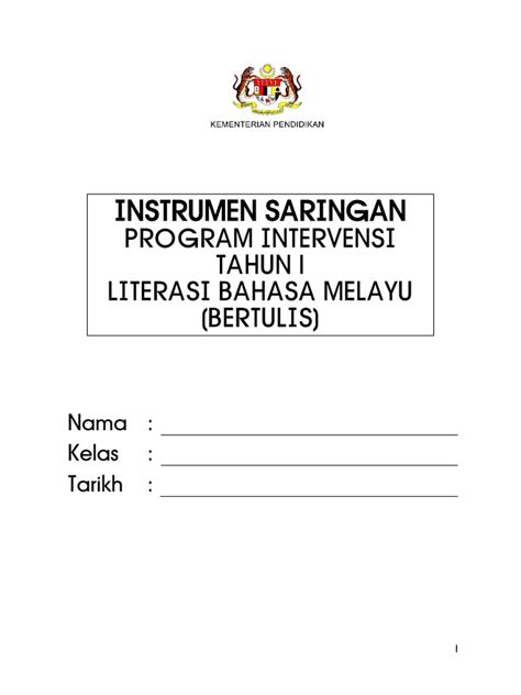 Instrumen Saringan Program Intervensi Tahun 1 Literasi Bm Bertulis Pdf