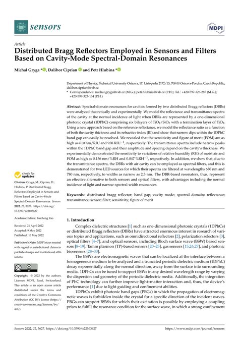 Pdf Distributed Bragg Reflectors Employed In Sensors And Filters