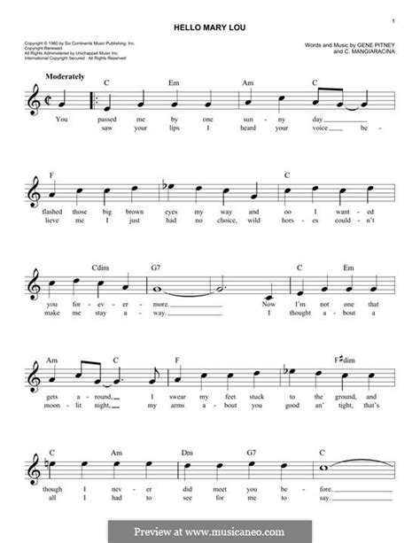 Hello Mary Lou Ricky Nelson By C Mangiaracina G Pitney On Musicaneo