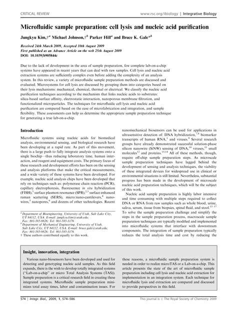Pdf Microfluidic Sample Preparation Cell Lysis And Nucleic Acidpurification