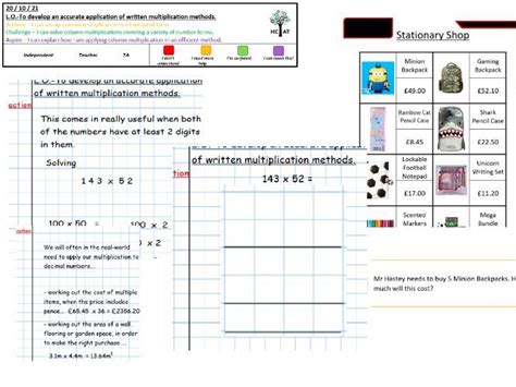 Mathematics Column Multiplication Formal Written Methods Upper Ks2