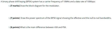 SOLVED A Binary Phase Shift Keying BPSK System Has A Carrier