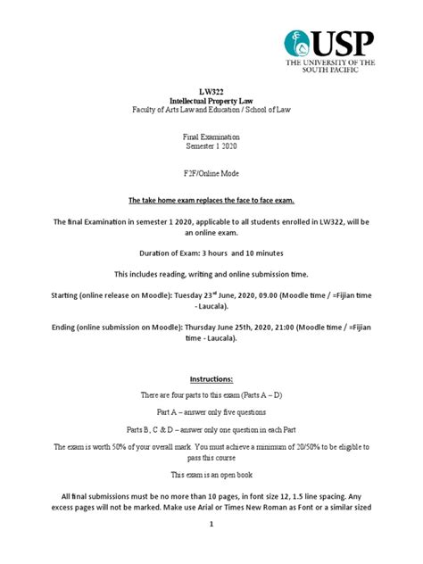 lw322 docx exam questions for 2020 sem 1 pdf intellectual property