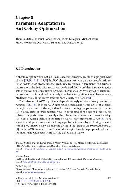 parameter adaptation in ant colony optimization code