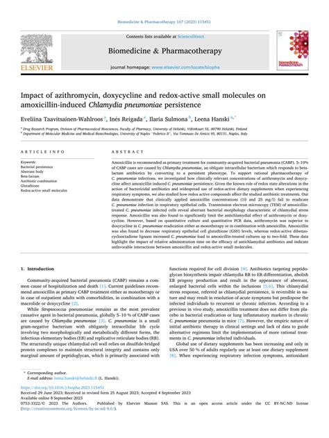 Pdf Impact Of Azithromycin Doxycycline And Redox Active Small