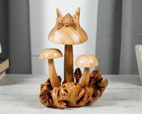 Grasshopper On Mushroom Insect Parasite Wood Animal Handmade Wood