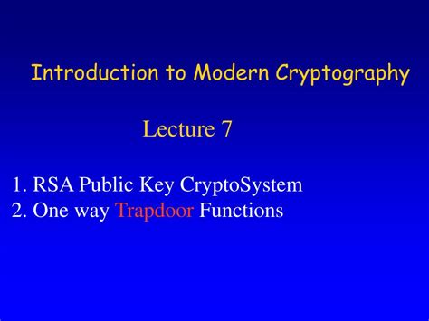 Ppt Introduction To Modern Cryptography Lecture 7 Powerpoint