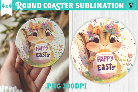 Easter Round Coaster Watercolor Chipmunk Happy 5421303