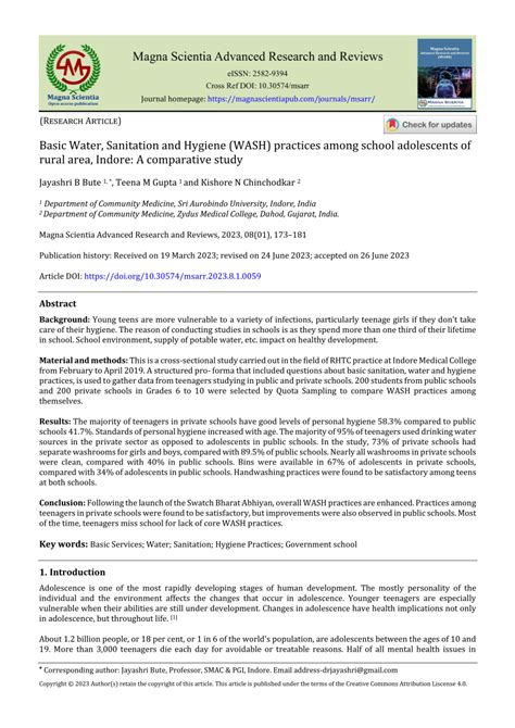 Pdf Basic Water Sanitation And Hygiene Wash Practices Among School