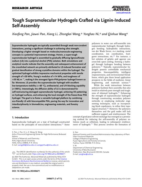 Pdf Tough Supramolecular Hydrogels Crafted Via Lignin‐induced Self