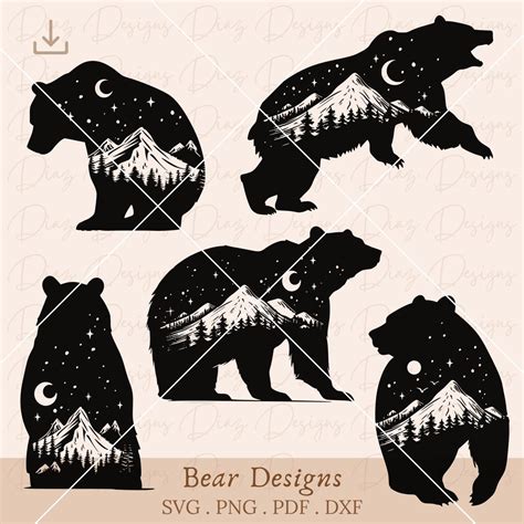 Bear Mountain Svg Bear Night Sky Svg Forest Scene Vector Grizzly