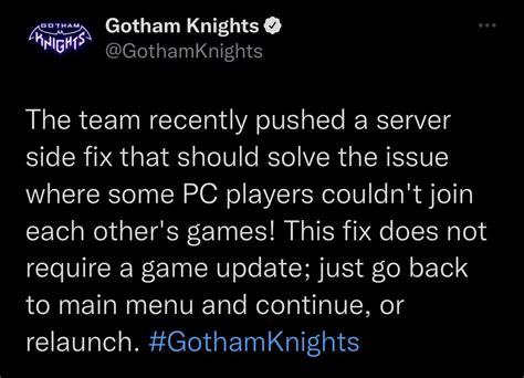 A Fix For Pc Users Is Live Rgothamknights