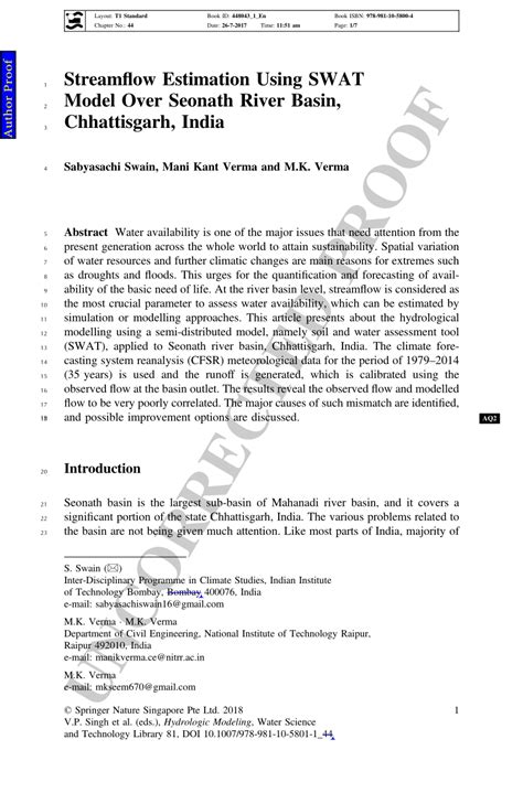 Pdf Streamflow Estimation Using Swat Model Over Seonath River Basin Chhattisgarh India