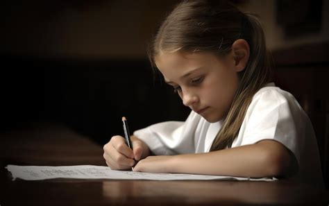 Premium Ai Image School Girl Writing In Notebook In Classroom Ai