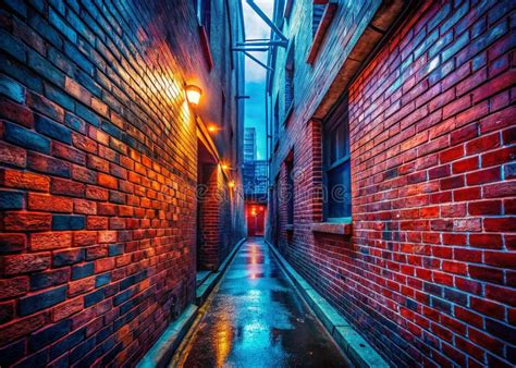 A Dreamlike Urban Alleyway Intriguing Architectural Fantasy With A Vibrant Red Wall And Azure