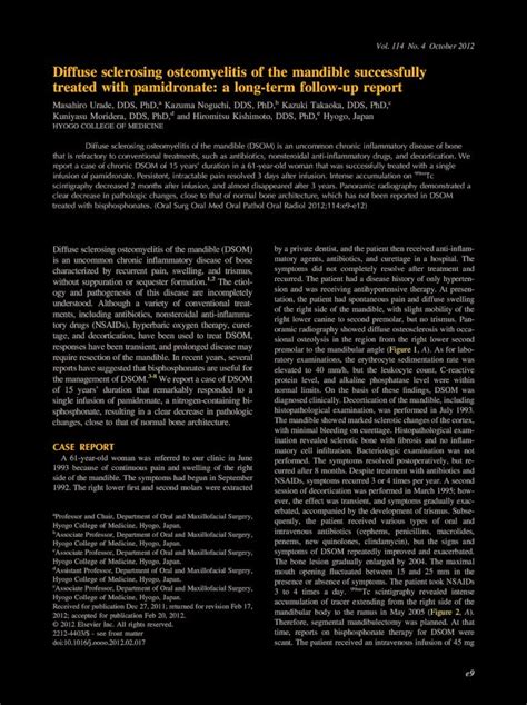 Pdf Diffuse Sclerosing Osteomyelitis Of The Mandible Successfully