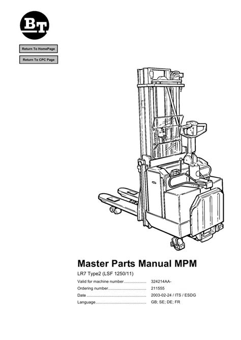 Bt Forklift Lsf1250 11 Lr7 Type2 Parts Catalog En Sv De Fr