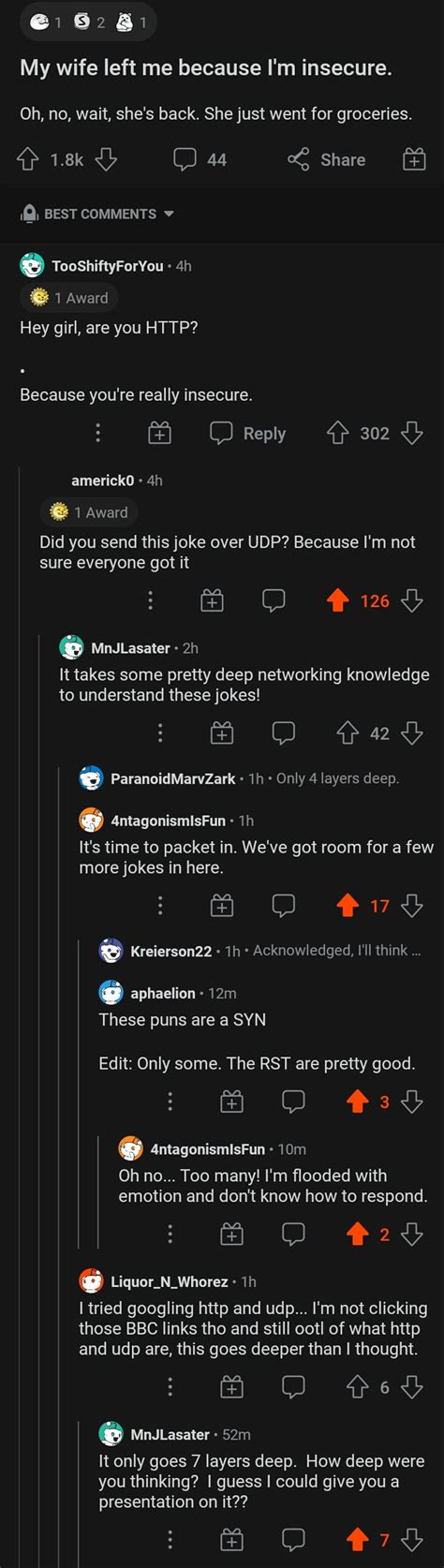 Most Of My Jokes Go In Via Udp Rprogrammerhumor