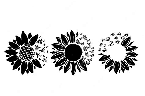 Ilustraciones De Vectores De Silueta De Girasol Vector Premium
