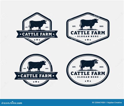 Set Of Cattle Farm Logo Template Design Stock Vector Illustration Of