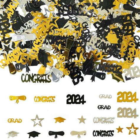 2024 Graduation Party Decoration Black Graduation Confetti Gold