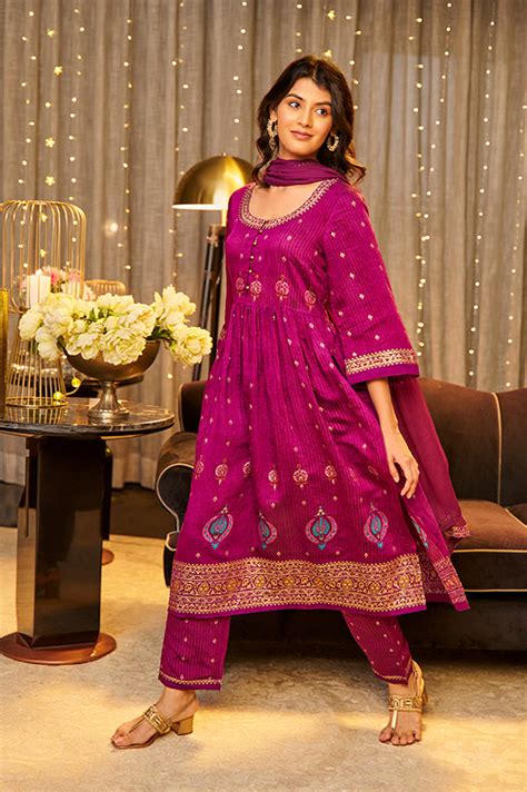 Buy Purple Embellished Kurta Pants And Dupatta Set 5999 W For