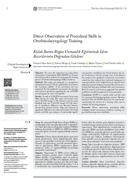 Pdf Direct Observation Of Procedural Skills In Otorhinolaryngology