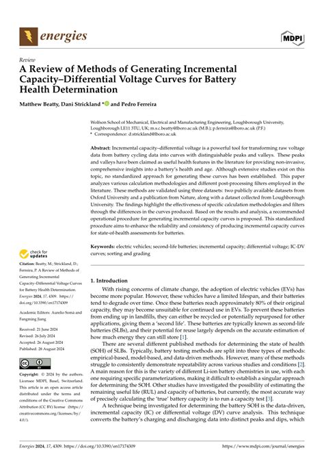 Pdf A Review Of Methods Of Generating Incremental Capacity Differential Voltage Curves For