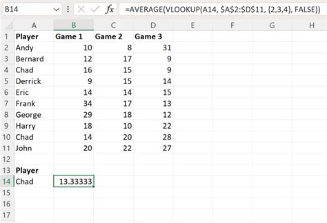 Excel Use Vlookup To Average Multiple Rows