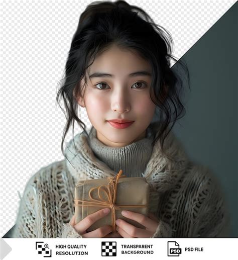 Premium Psd Unique Cute Asian Girl With T Wrapped In Brown Paper