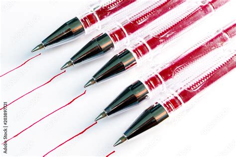 Five Traces Of Red Paste From Red Pens On White Paper Red Lines On