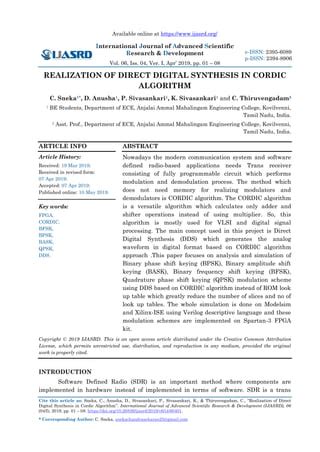 Realization Of Direct Digital Synthesis In Cordic Algorithm PDF