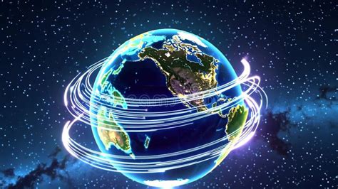 Earth Rotating In Space Scene With Dynamic Light Effects Footage Stock